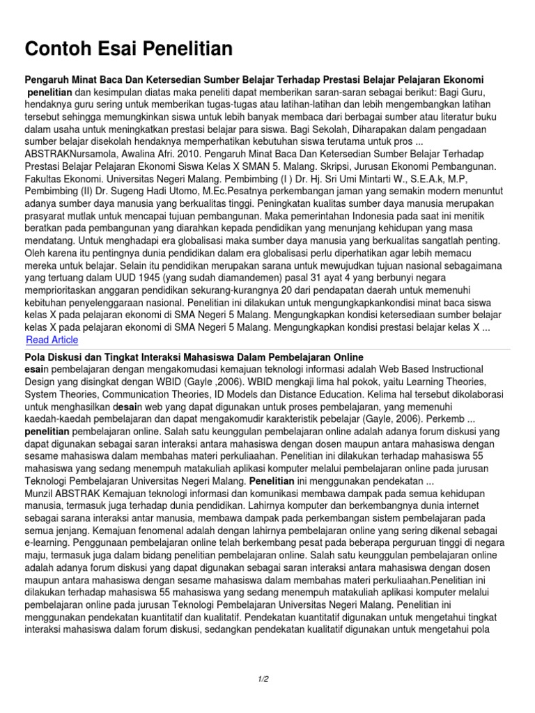 Contoh Esai Penelitian | PDF