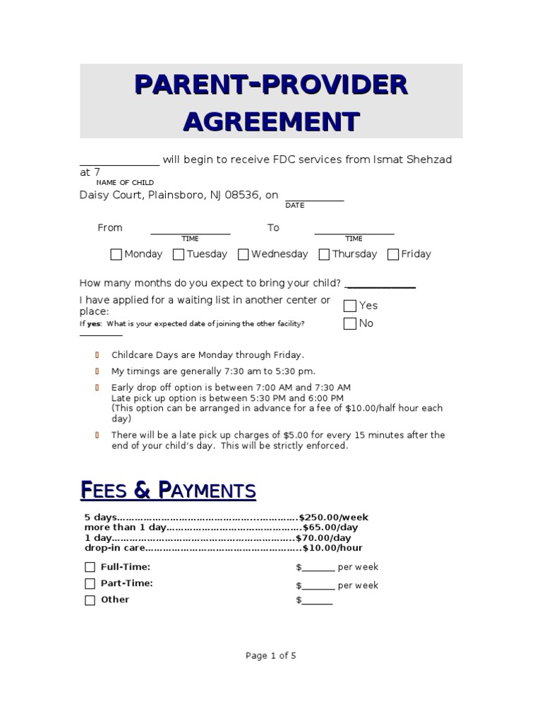 Parent-Provider Childcare Agreement | PDF | Day Care | Child Care