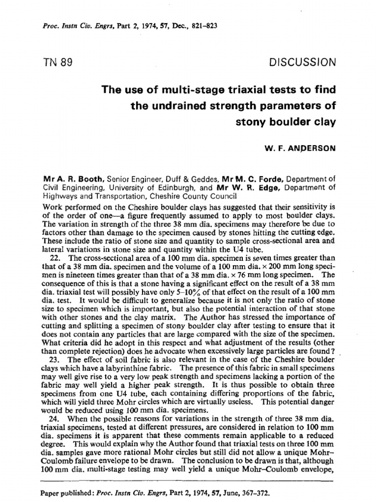 Multistage Triaxial Tests on Boulder Clay | PDF | Strength Of Materials ...