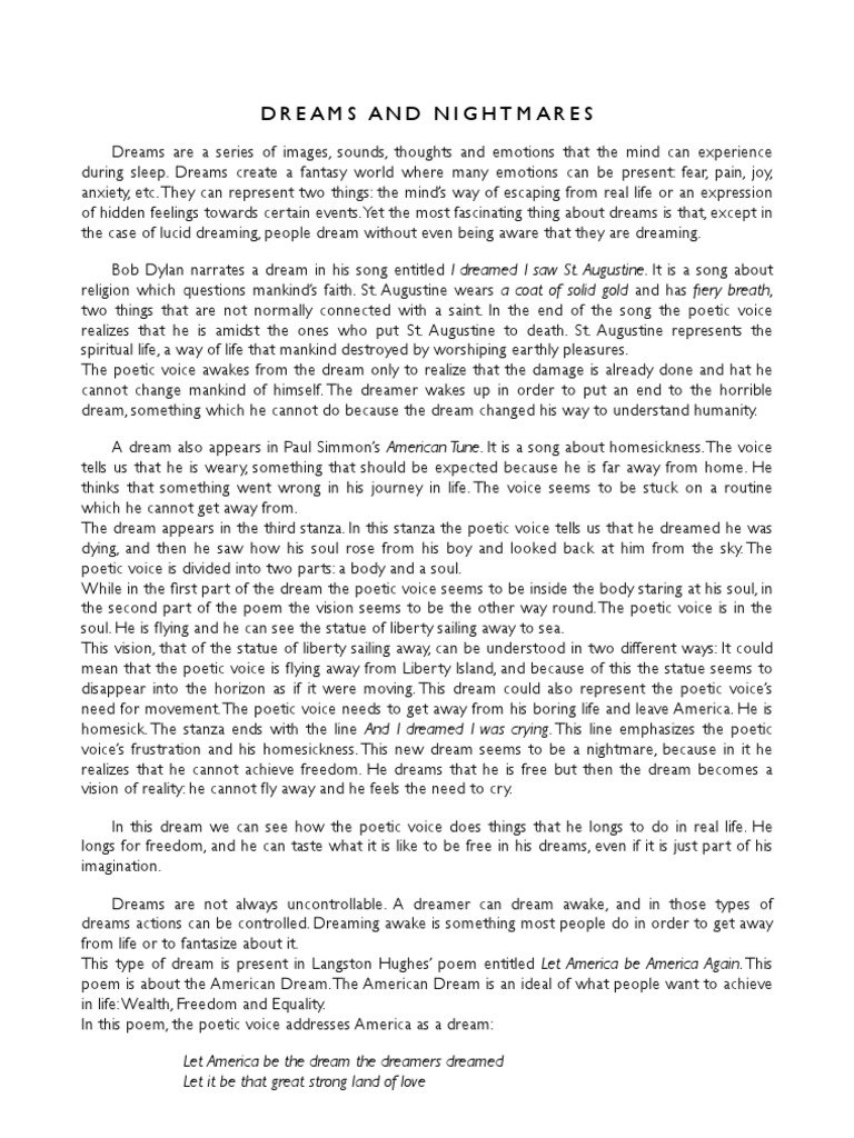 Dreams and Nightmares in Poetry | PDF | Dream | Poetry