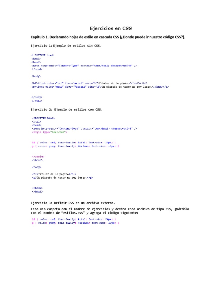 CSS Ejercicios | Hojas de estilo en cascada | Informática