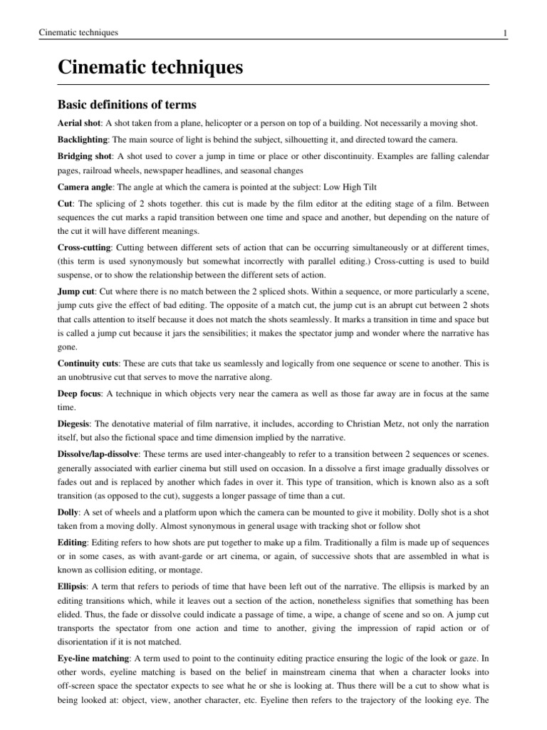 Cinematic Techniques | PDF | Cinematography | Filmmaking