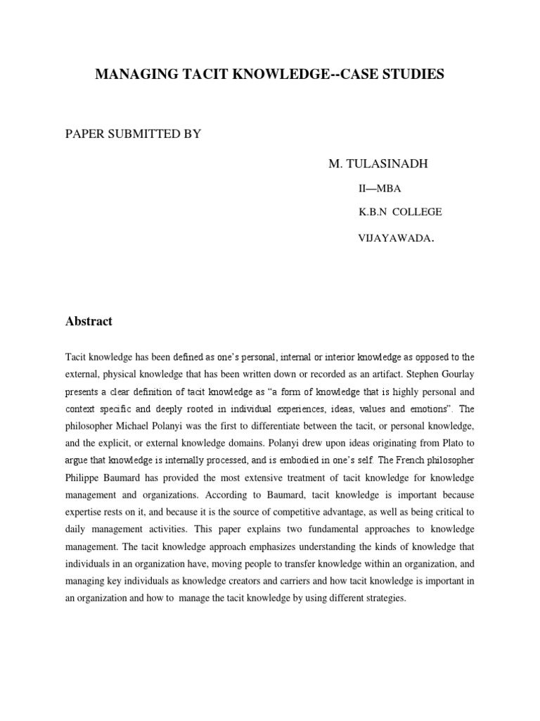 Knowledge Management Tacit Knowledge | PDF | Tacit Knowledge | Community