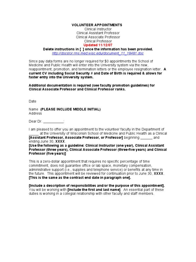 TEMPLATE Volunteer Appointment Letter | PDF | Identity Document ...