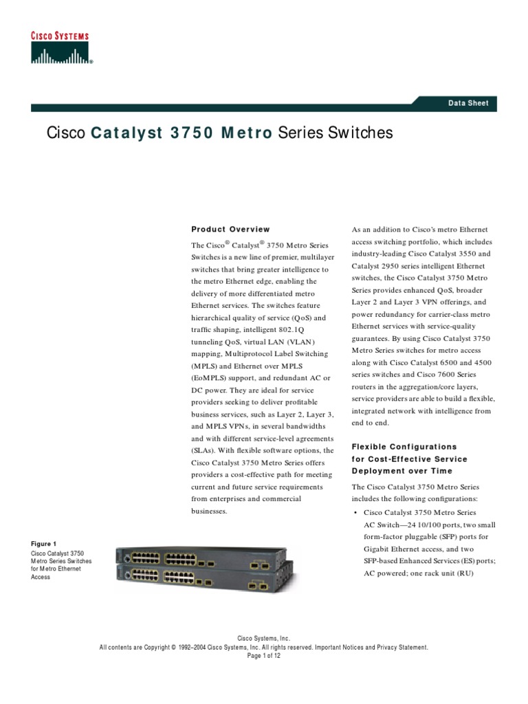 Cisco 3750 Datasheet | PDF | Virtual Private Network | Network Switch