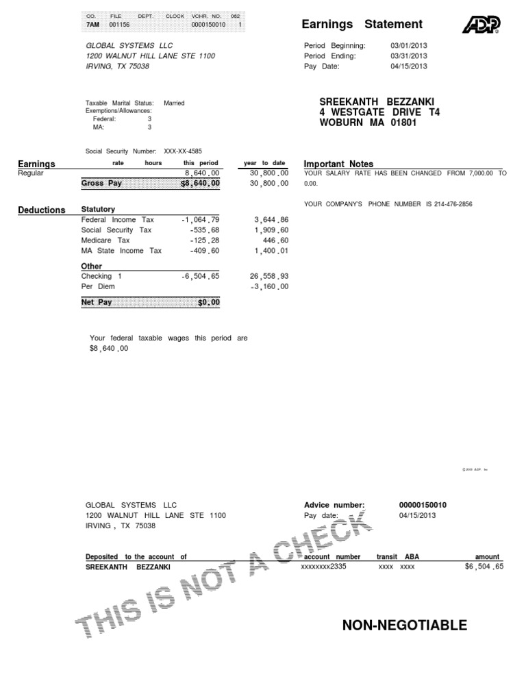 Earnings Statement: Non-Negotiable | PDF