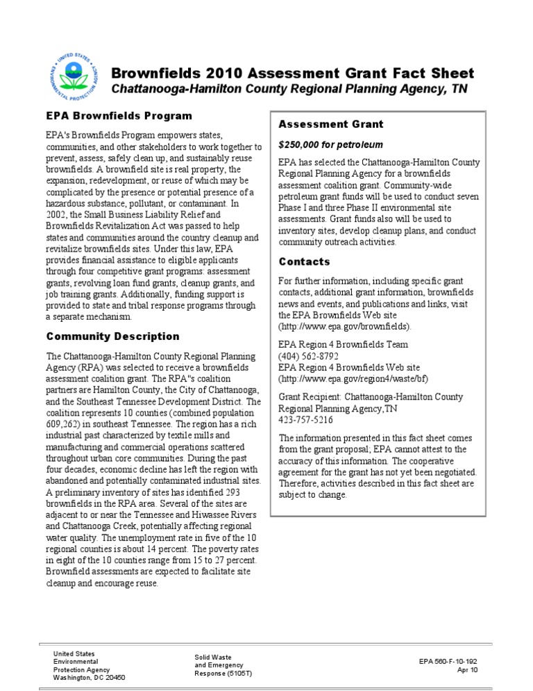 Brownfields 2010 Assessment Grant Fact Sheet: Chattanooga-Hamilton ...