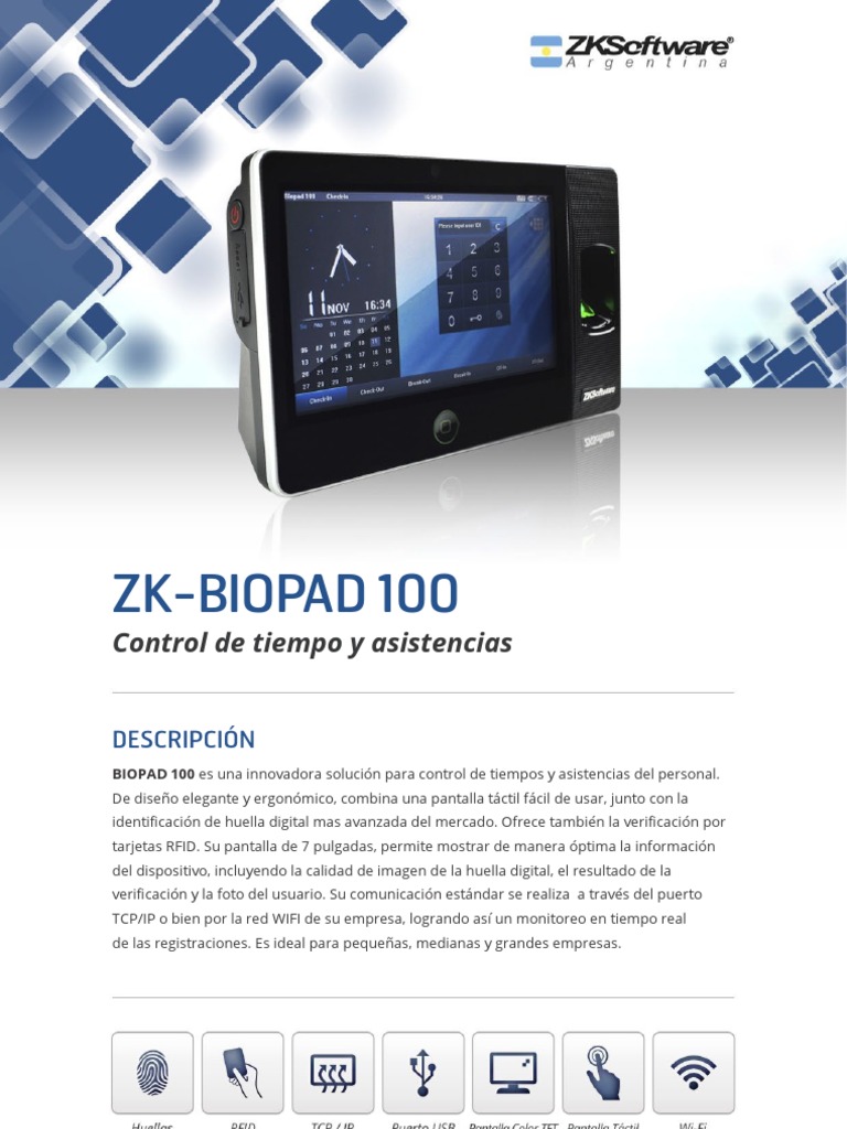 ZK Biopad100 | PDF | USB | Identificación de frecuencia de radio