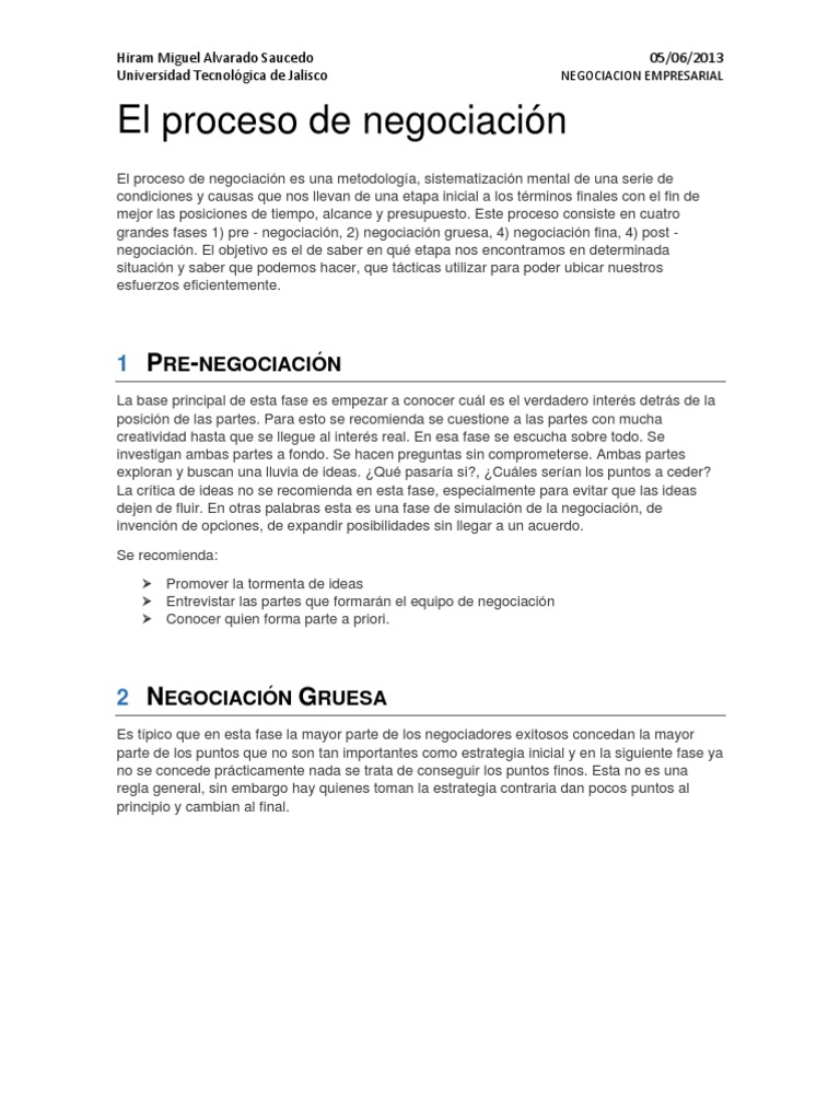 Etapas del Proceso de Negociación Empresarial | PDF | Negociación ...