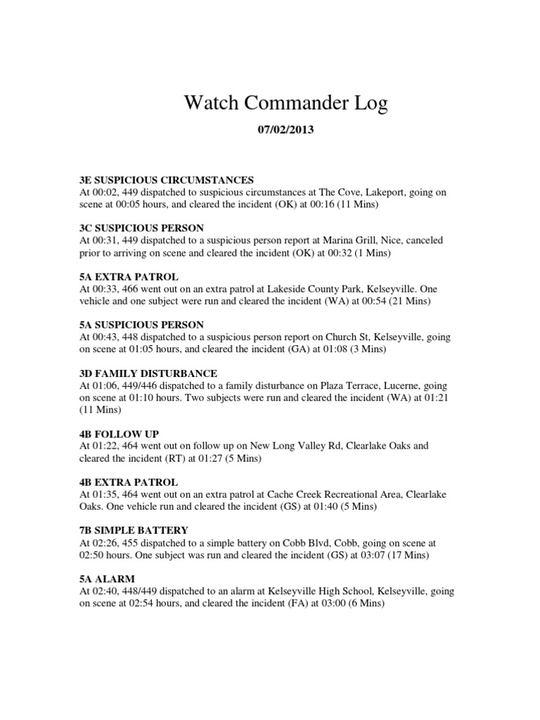 Police Activity Log: July 2, 2013 | PDF | Violence | Transport