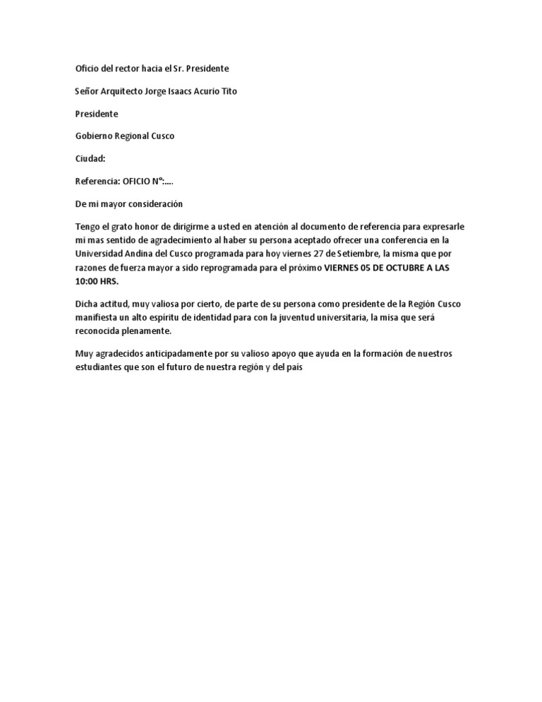 Oficio Del Rector Hacia El SR | PDF