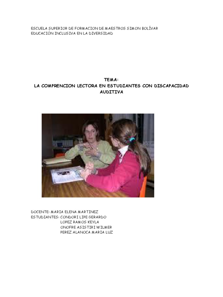 La Comprencion Lectora en Estudiantes Con Discapacidad Auditiva | PDF ...