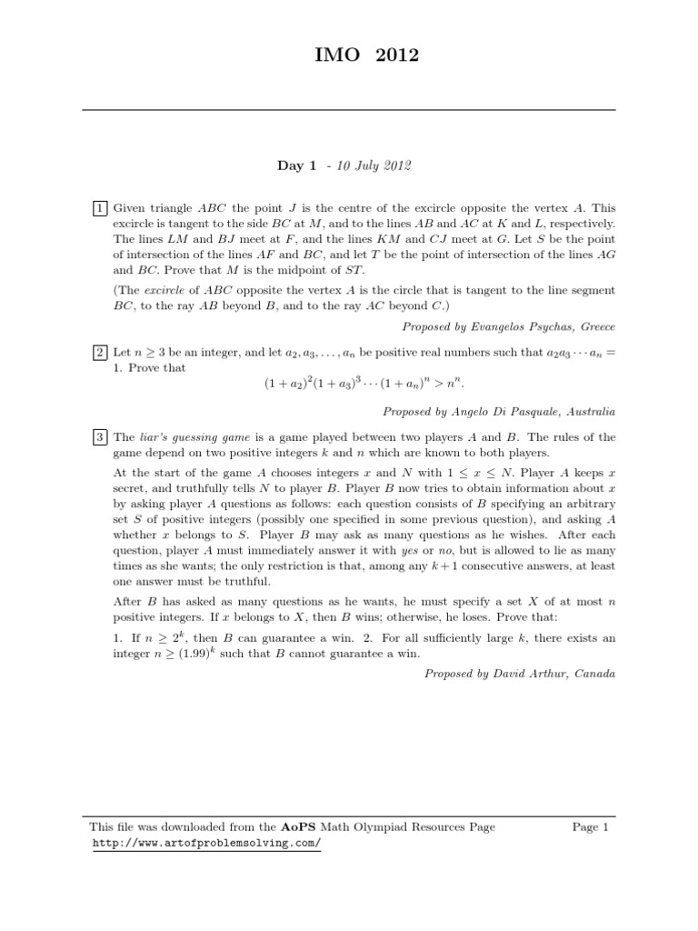 Imo 2012 | PDF | Geometric Shapes | Classical Geometry