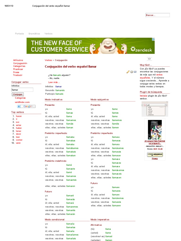 Conjugación Del Verbo Español Llamar | Verbo | Conjugación gramatical