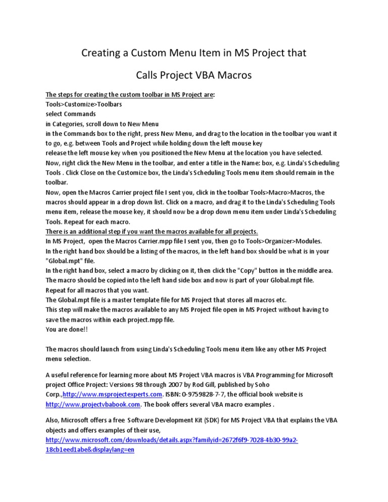 Creating A Custom Menu Item in MS Project | PDF | Visual Basic For ...