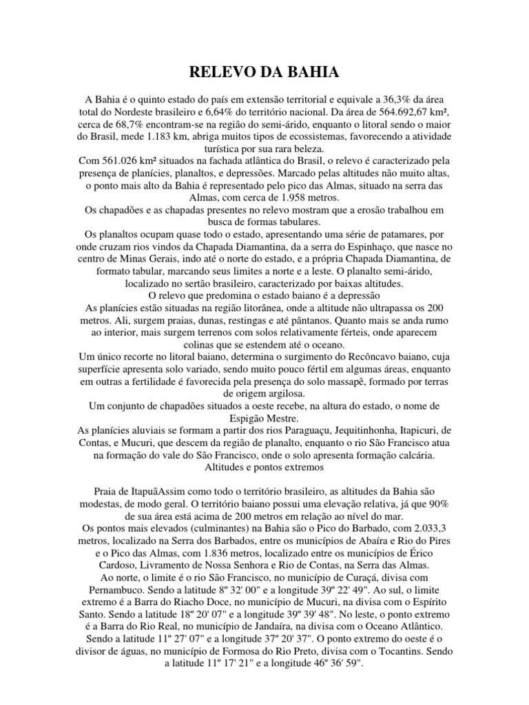Relevo Da Bahia | PDF | Terreno | Geografia Física