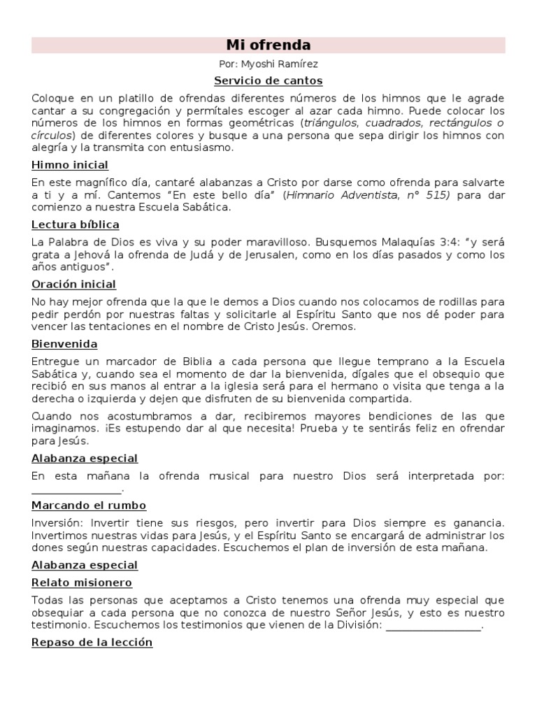 Mi Ofrenda | PDF | Misionero | Iglesia Adventista del Séptimo Día