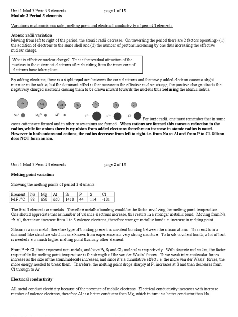 Unit 1 Mod 3 Period 3 Elements | PDF | Ion | Ionic Bonding