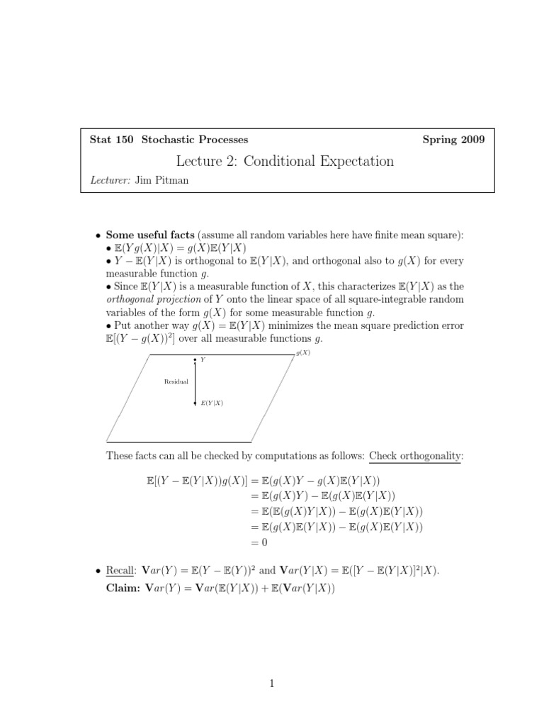 Stochastic Processes Lecture on Conditional Expectation | PDF | Orthogonality | Probability Theory