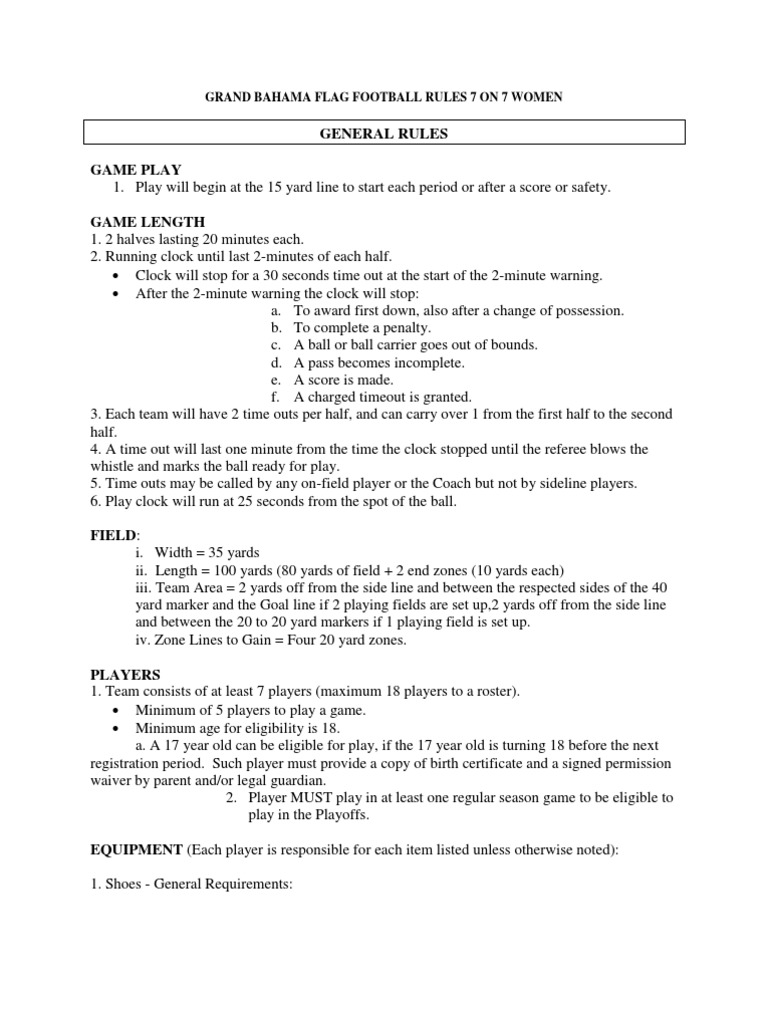 Womens 7 On 7 Flag Football Rule Book Quarterback Touchdown