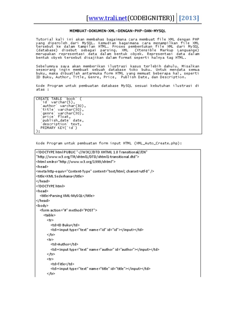 Auto Create XML Mengunakan PHP Dan MYSQL | PDF
