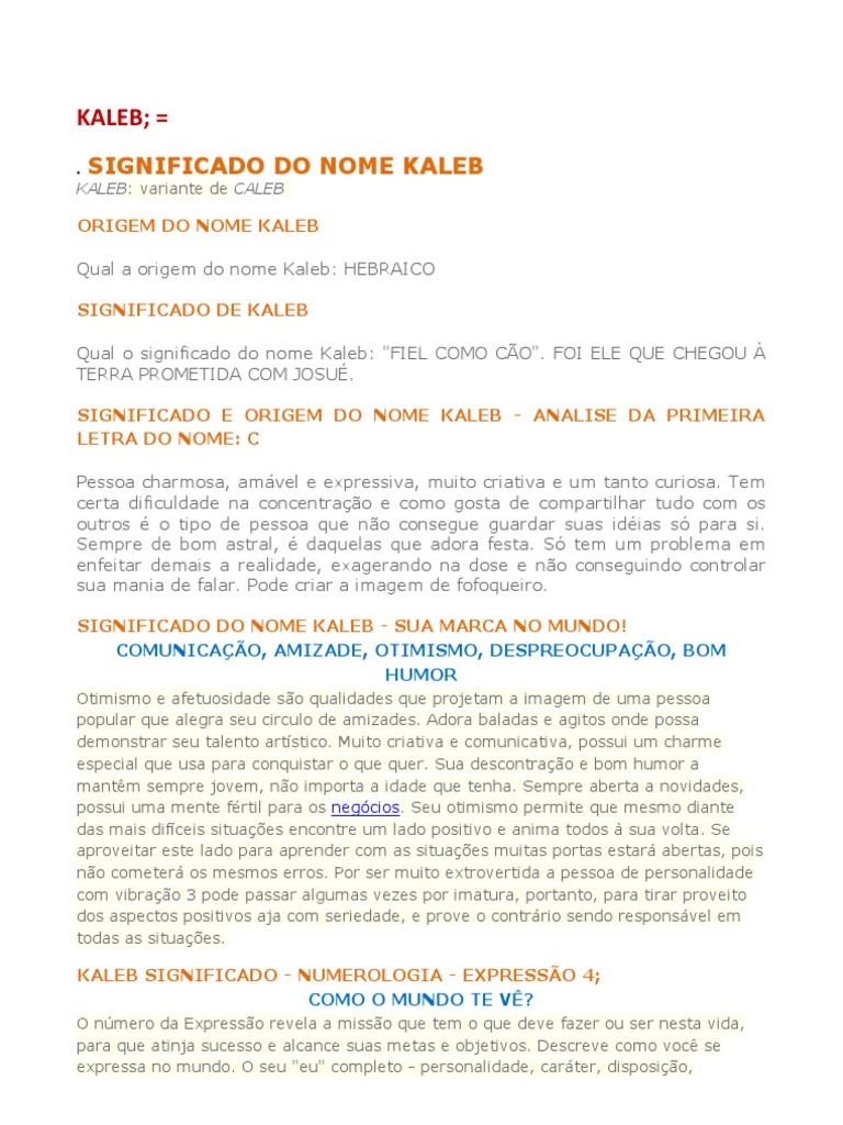 Análise completa do significado e origem do nome Kaleb, incluindo ...