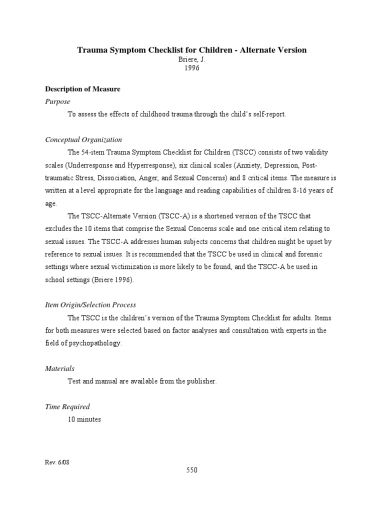 Trauma Symptom Checklist | PDF | Psychological Trauma | Dissociation ...