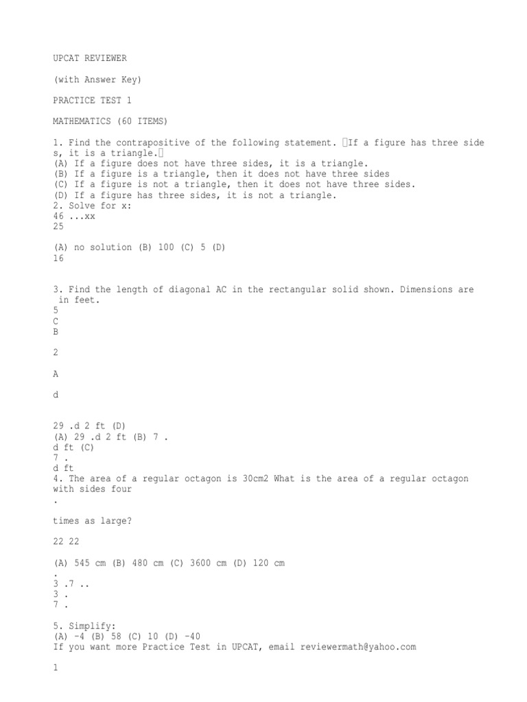 Upcat Reviewer Practice Test 1 PDF | PDF | Teaching Methods & Materials ...