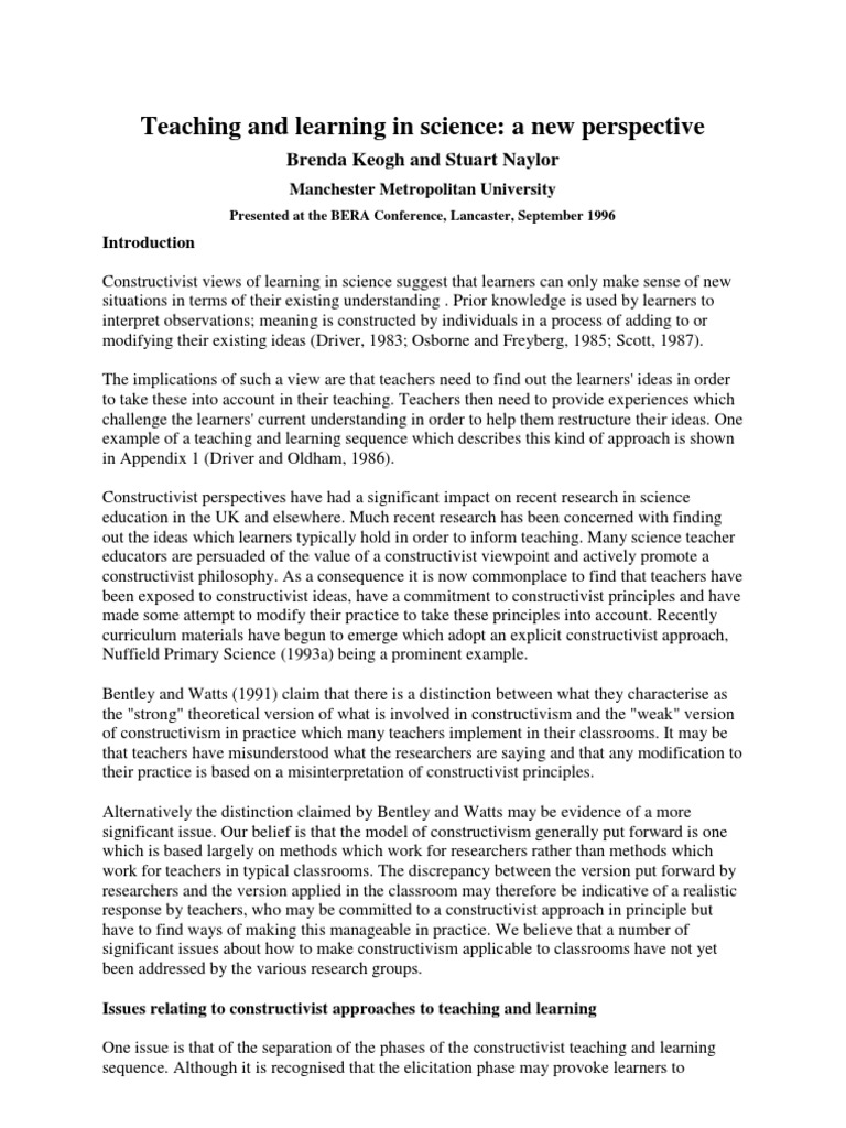 Teaching and Learning in Science | PDF | Constructivism (Philosophy Of ...