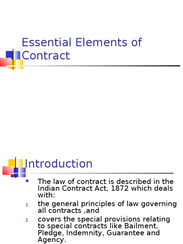 Essential Elements of Contract | PDF | Consideration | Offer And Acceptance