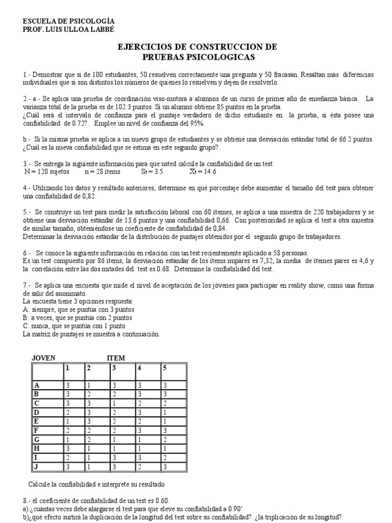 Ejercicios de Construccion de Pruebas Psicologicas | PDF | Error estándar | Pruebas