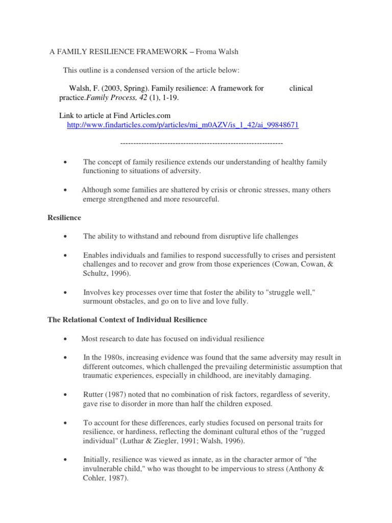 A Family Resilience Framework | PDF | Psychological Resilience | Stress ...