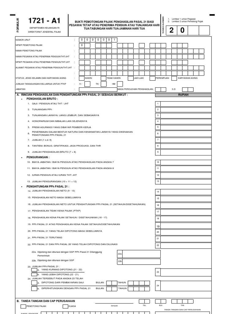 Form Pajak Format 1721 - A1 | PDF