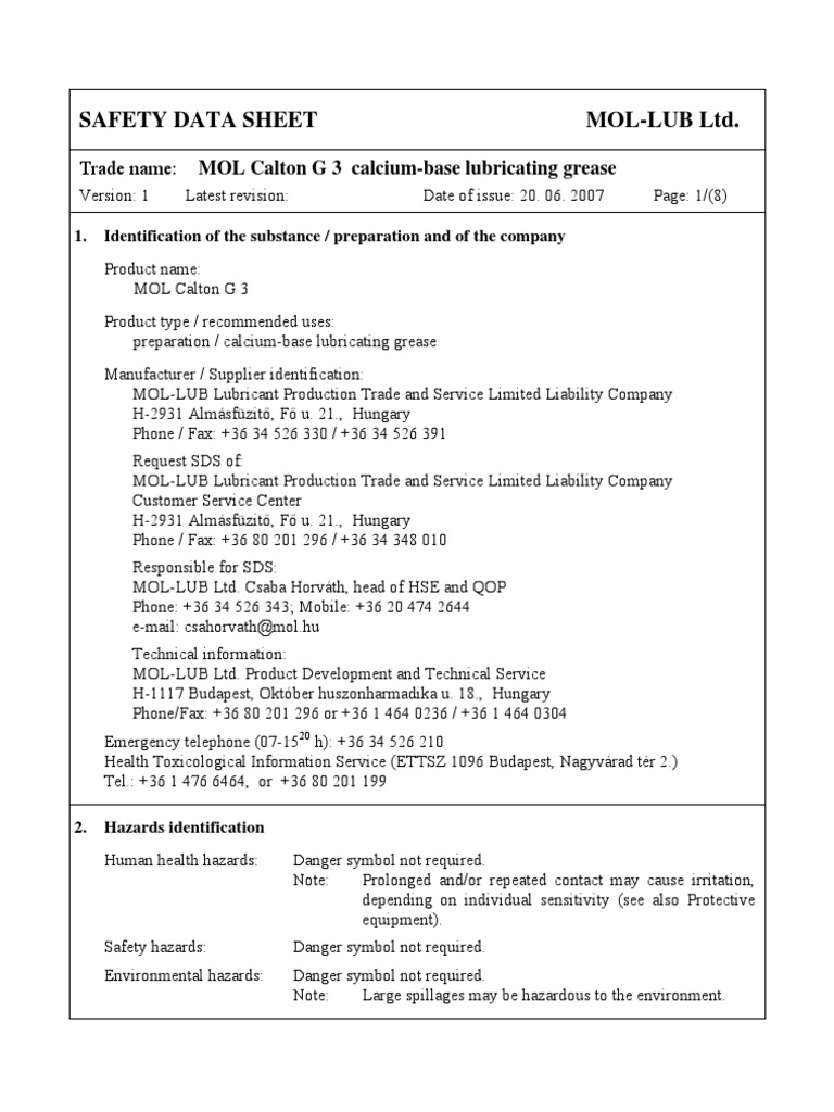 Msds - Mol Calton G 3 - GB | Download Free PDF | Dangerous Goods ...