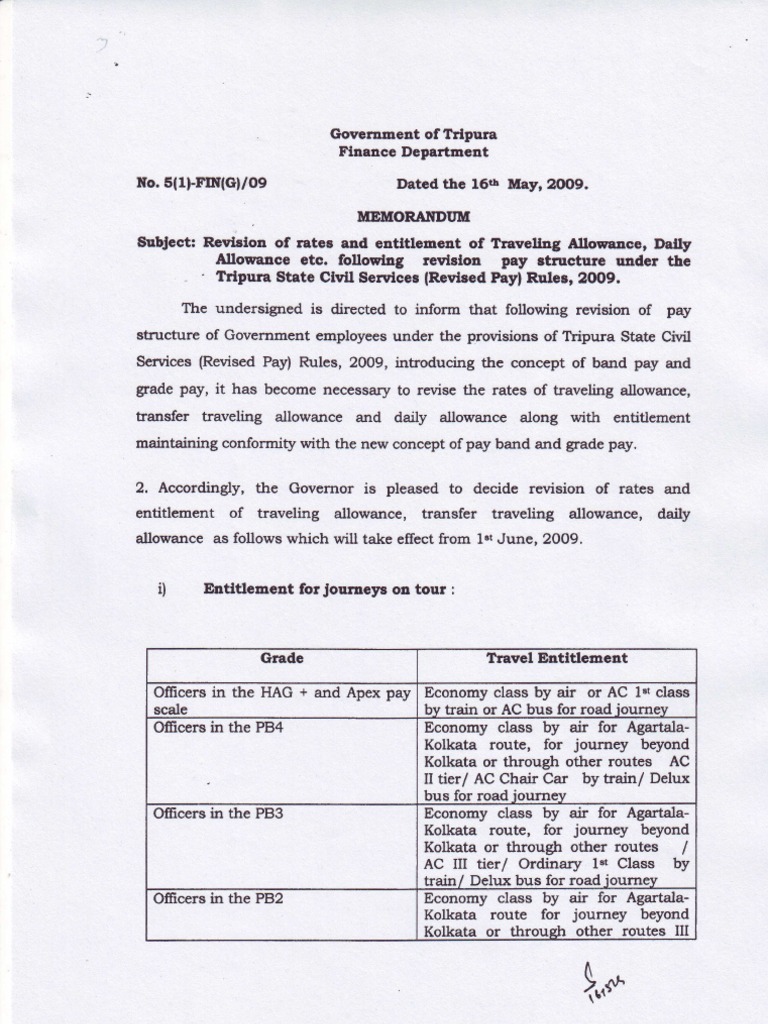 TA DA Rules 2009 TRIPURA | PDF | Government | Business