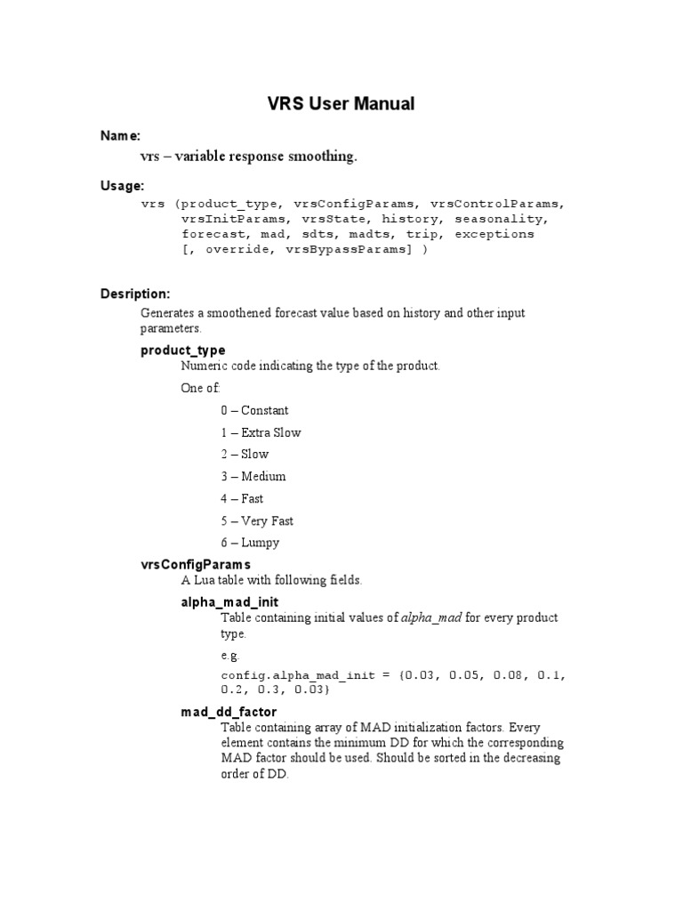 VRS User Manual | PDF | Forecasting | Seasonality