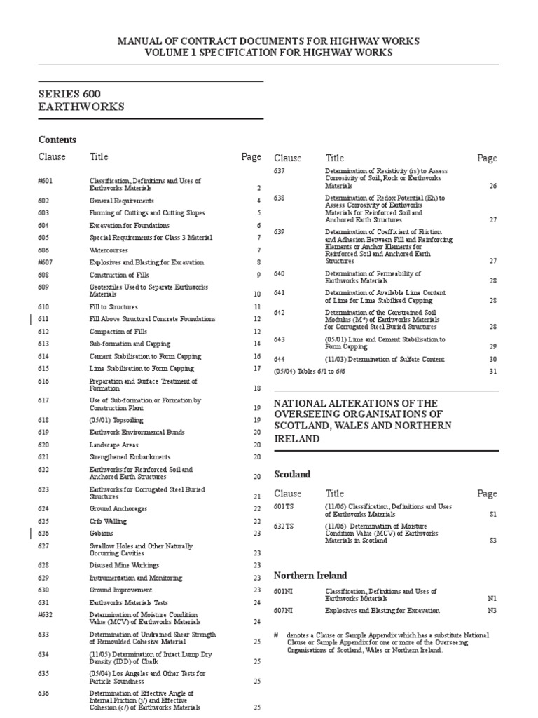 Specification For Highway Works Series 600: Earthworks | PDF | Soil ...