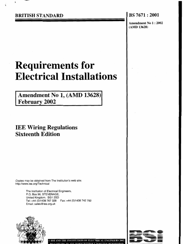 Bs 7671 2001 | Download Free PDF | Electrical Wiring | Cable