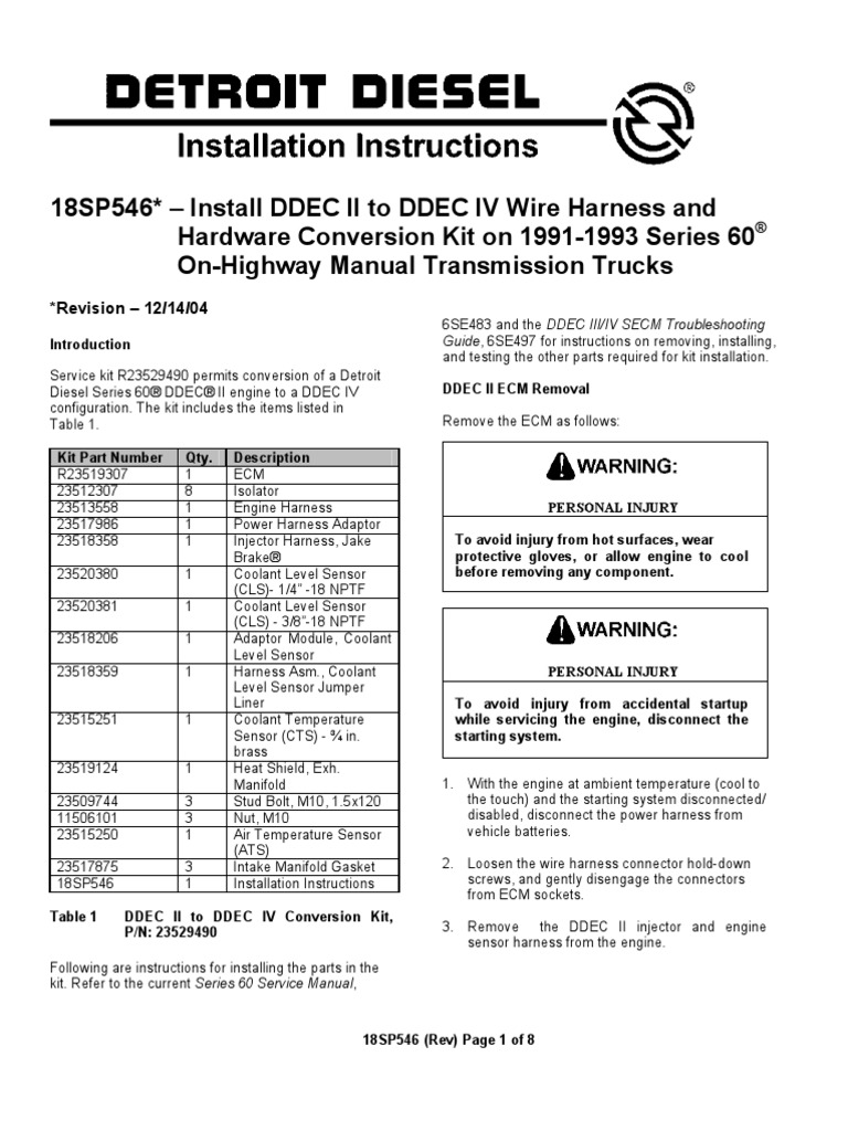 Detroit Diesel Series 60 DDEC II To DDEC IV Conversion 18SP546 | PDF ...
