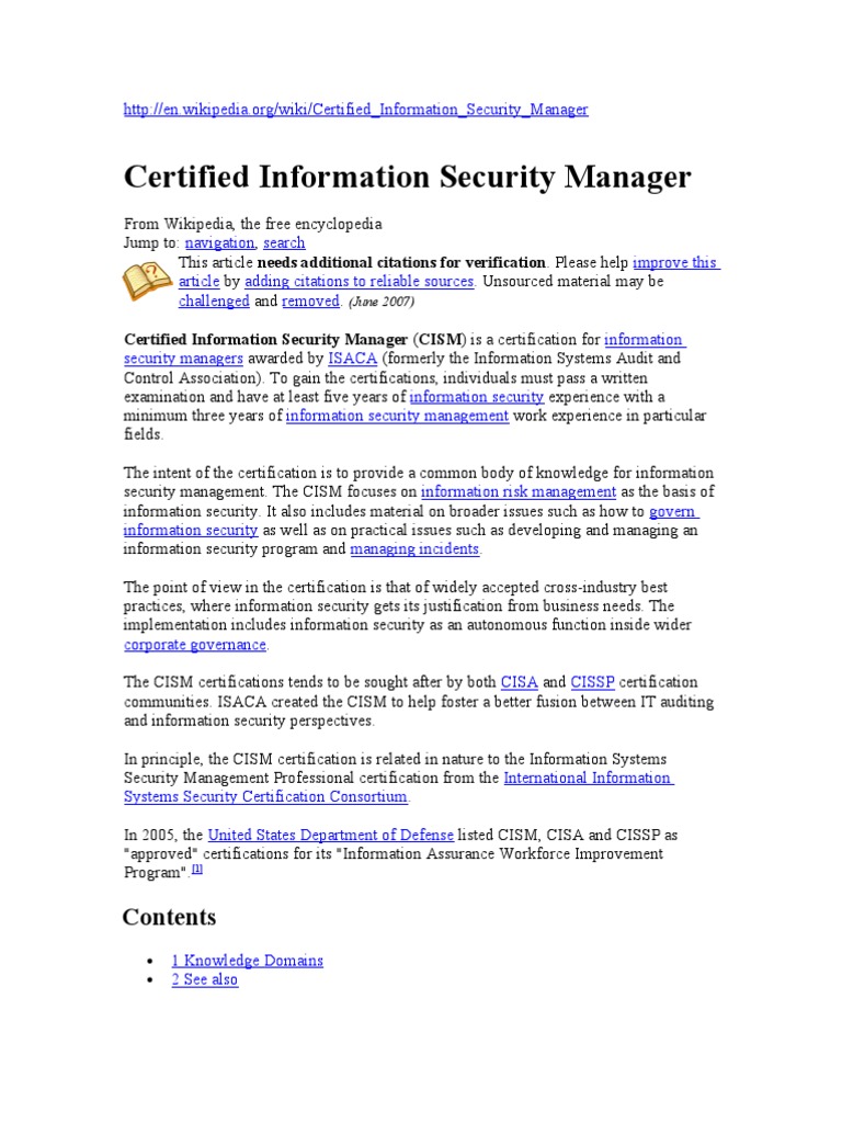 Certified Information Security Manager | PDF | Security | Secure ...