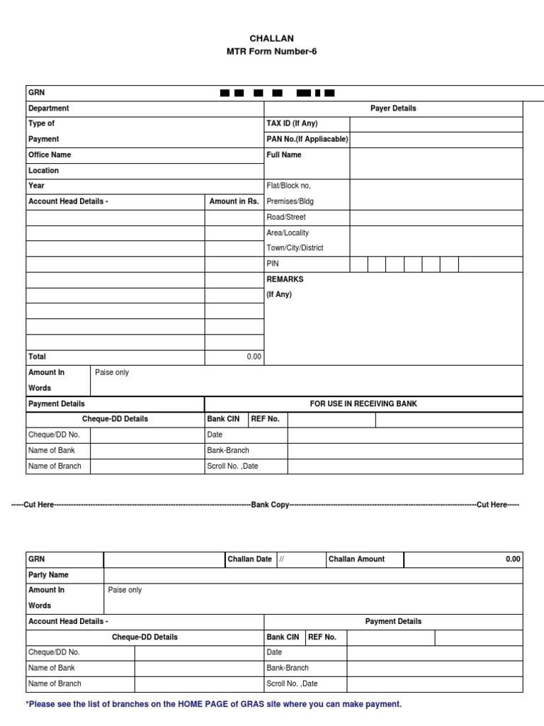 Challan MTR Form Number-6: Please See The List of Branches On The HOME ...