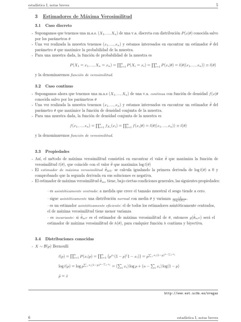 Estimadores de Maxima Verosimilitud | Descargar gratis PDF | Estimador | Teoría estadística