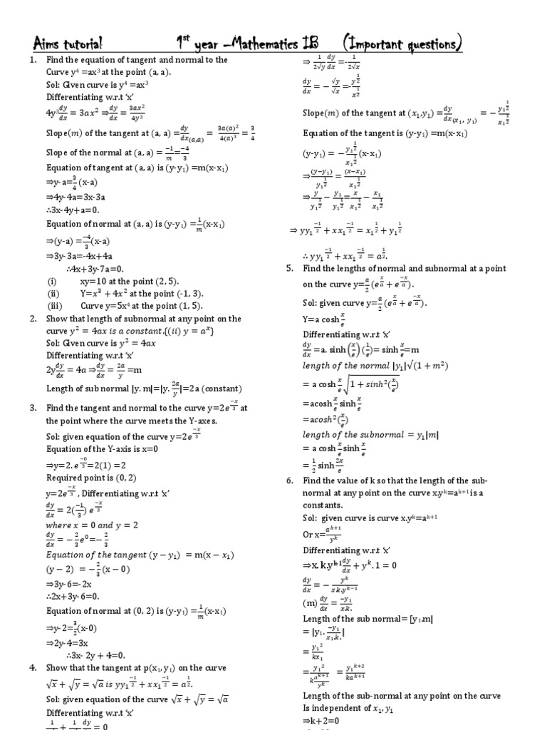 Tangent and Normal Equations Guide | PDF | Teaching Methods & Materials