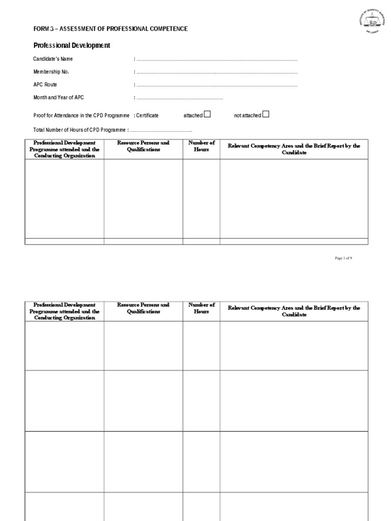 Professional Development: Form 3 - Assessment of Professional ...