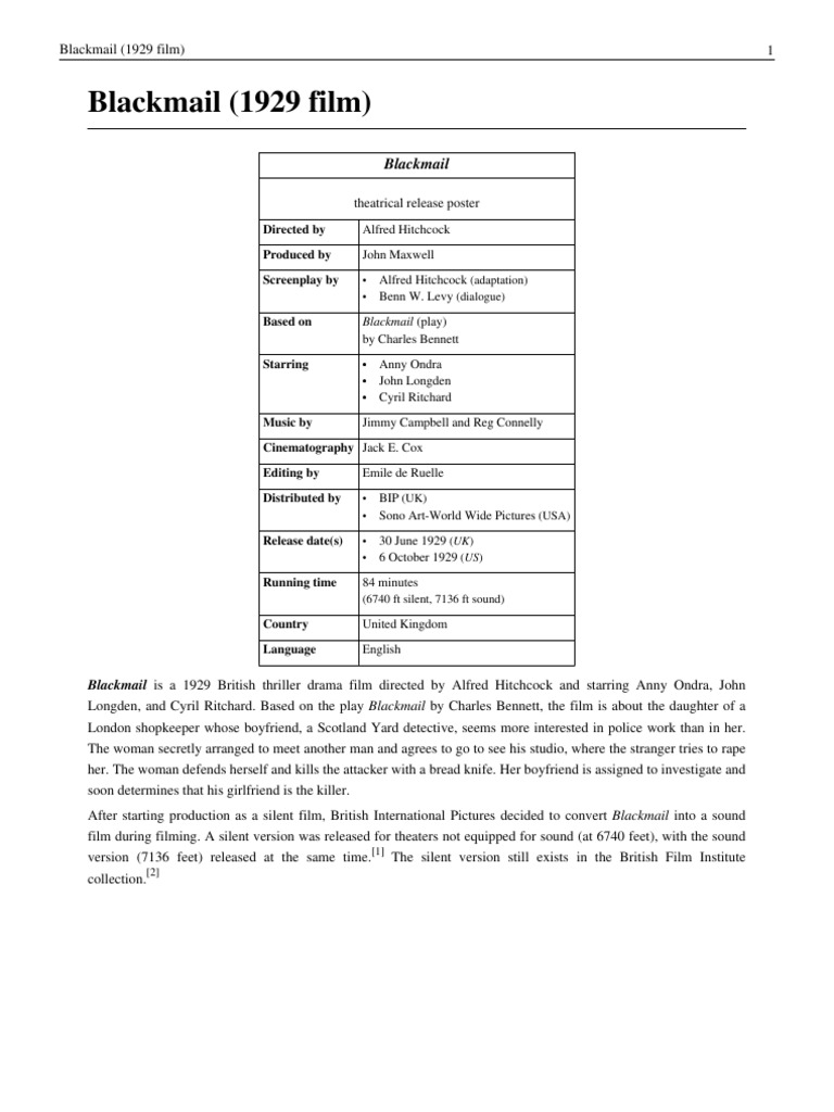 Blackmail (1929 Film) | PDF | Cinema | Leisure