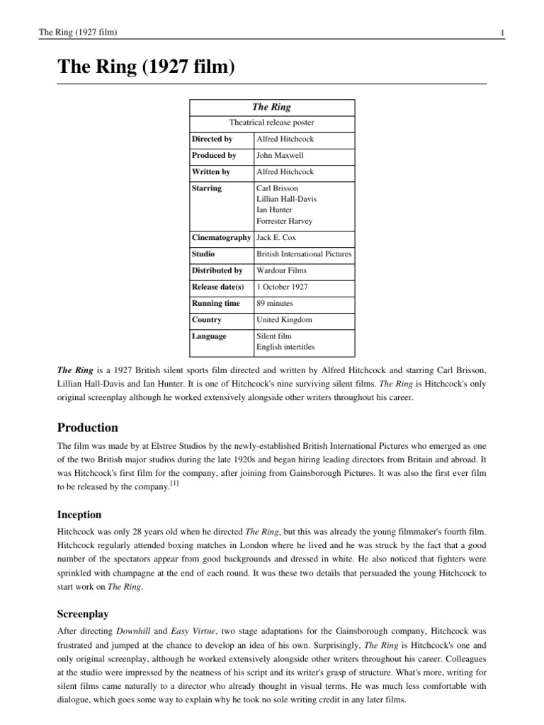 The Ring (1927 Film) | PDF | Cinema | Leisure