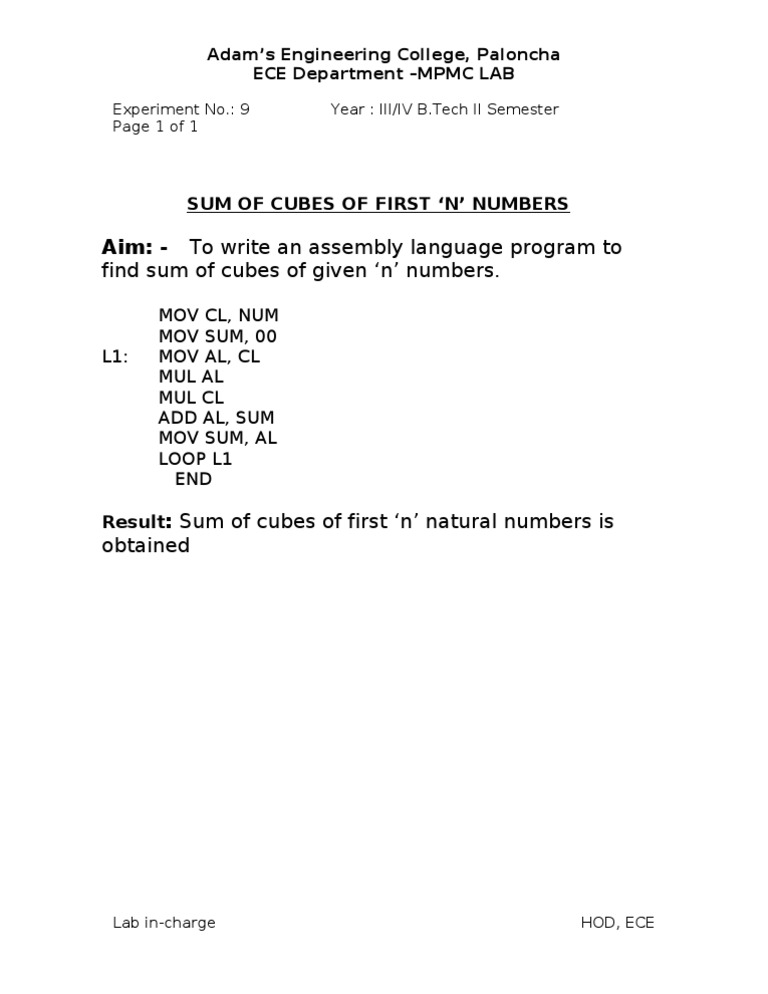 Sum of Cubes in Assembly Language | PDF