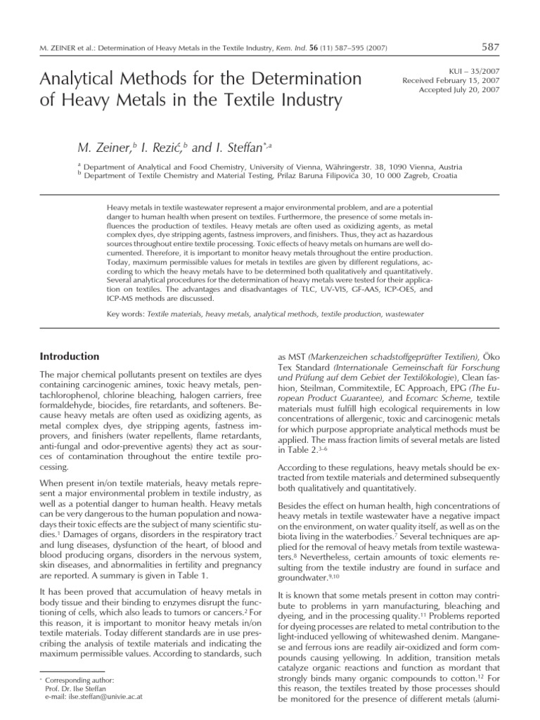 Heavy Metals in Textile Analysis | PDF | Mass Spectrometry | Atomic ...