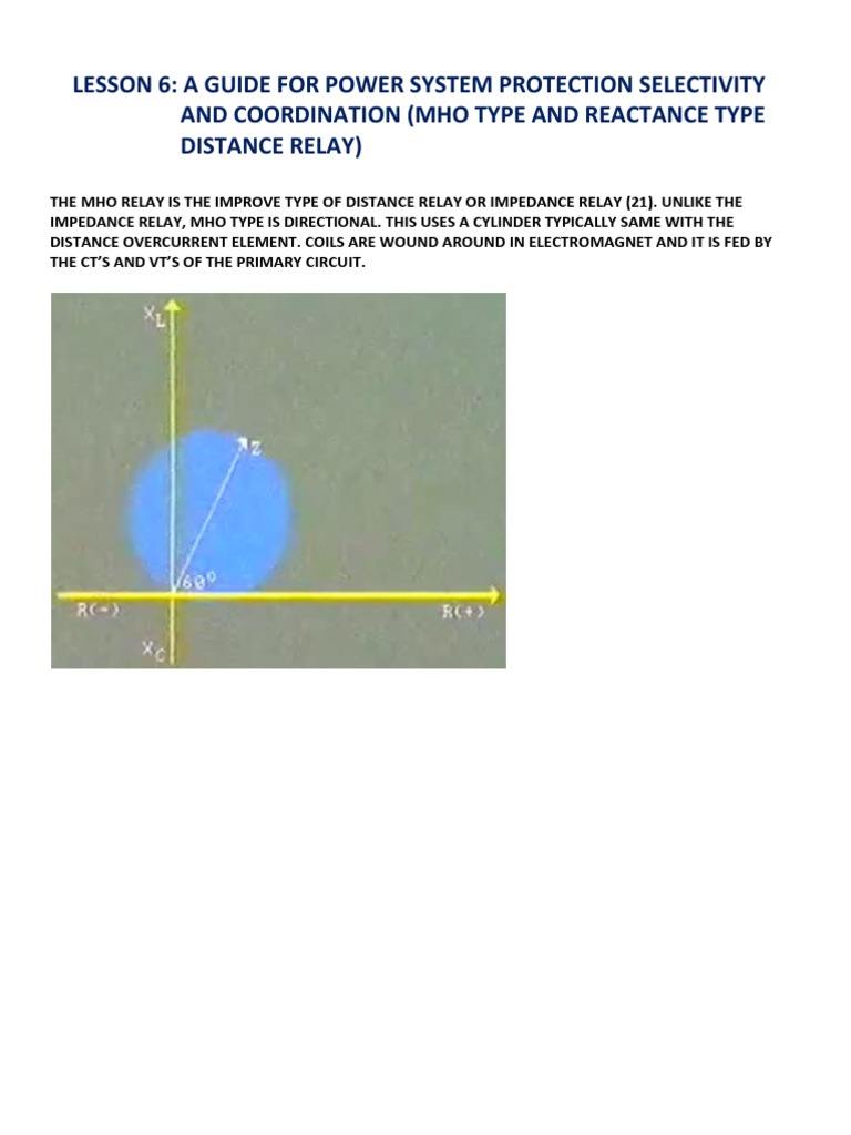 Lesson 6 (Mho Type and Reactance Type Distance Relay) | PDF | Relay ...