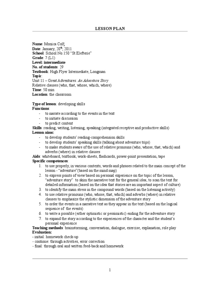 Lesson Plan | PDF | Lesson Plan | Narrative